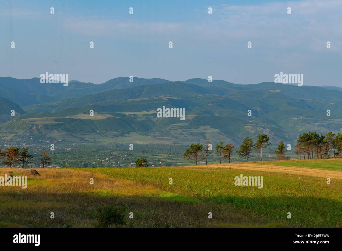 View of green fields and street hi-res stock photography and images - Alamy
