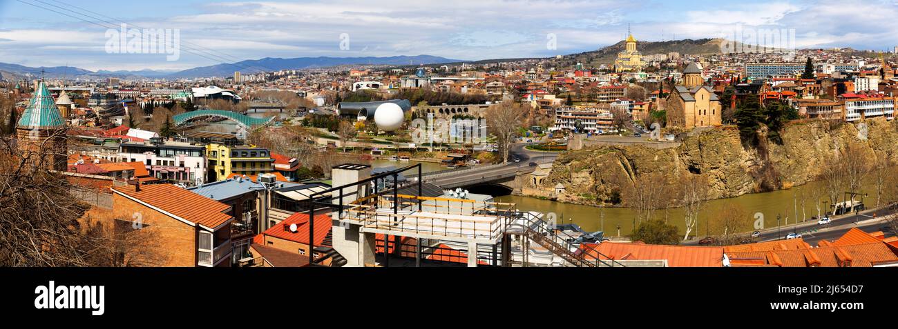 Panorama of historic center of Tbilisi on Mtkvari River in spring Stock ...