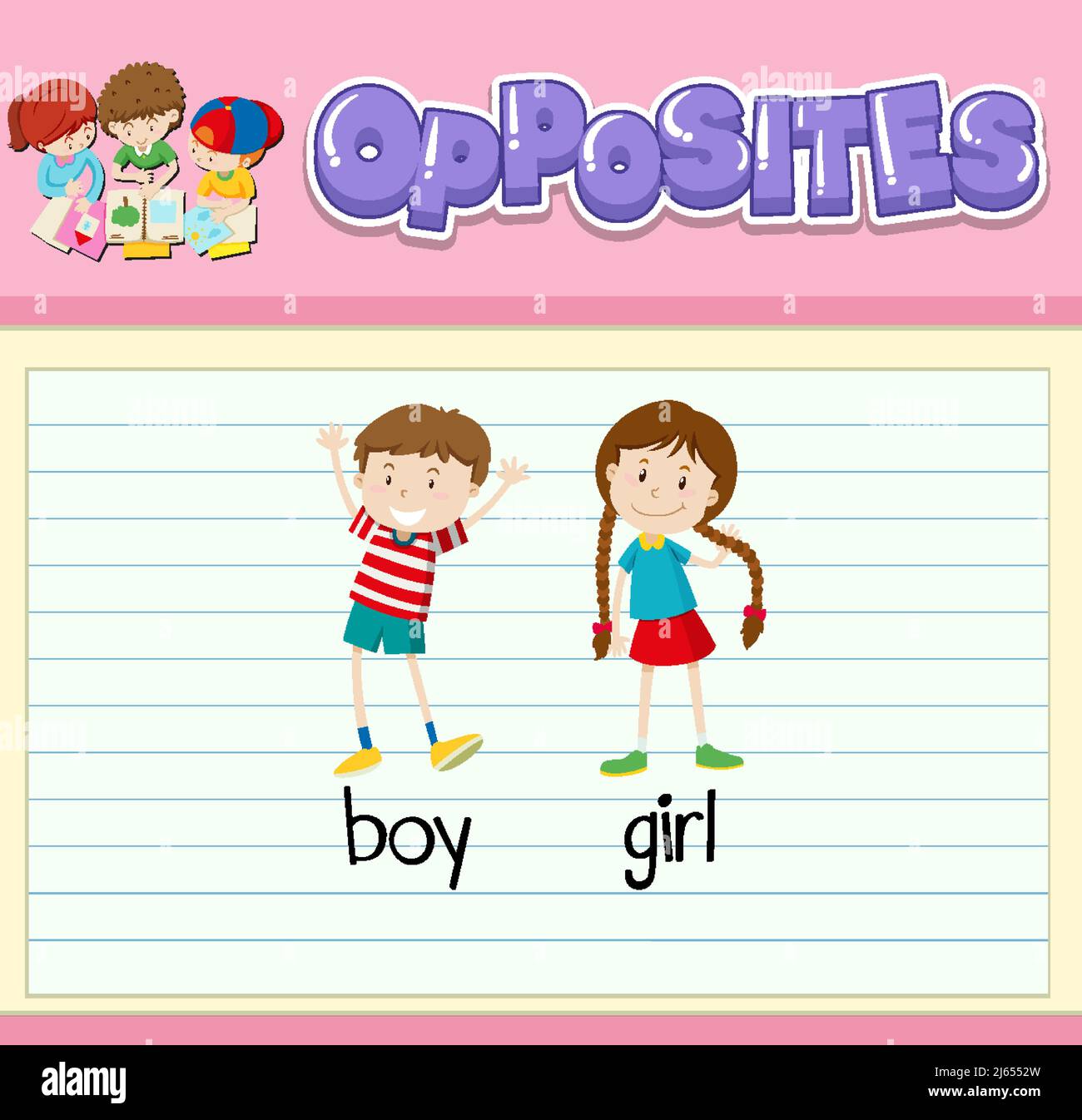 Education word card of English opposites word illustration Stock Vector ...