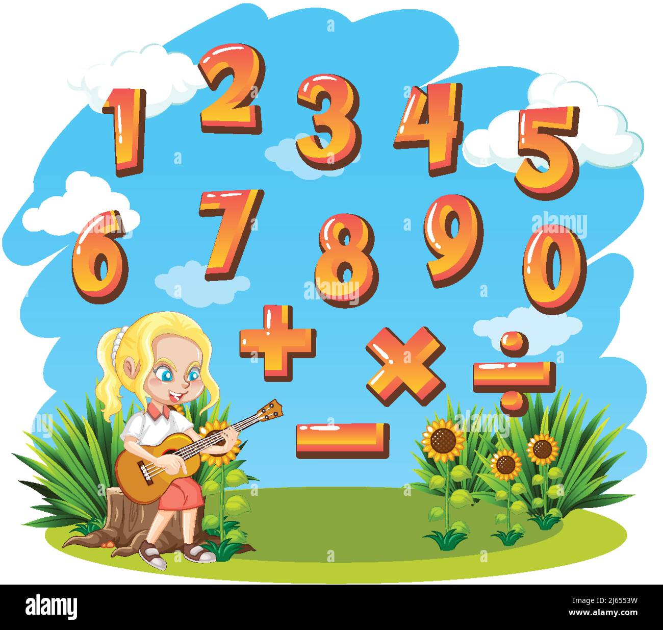 Counting number 0 to 9 and math symbols illustration Stock Vector Image ...