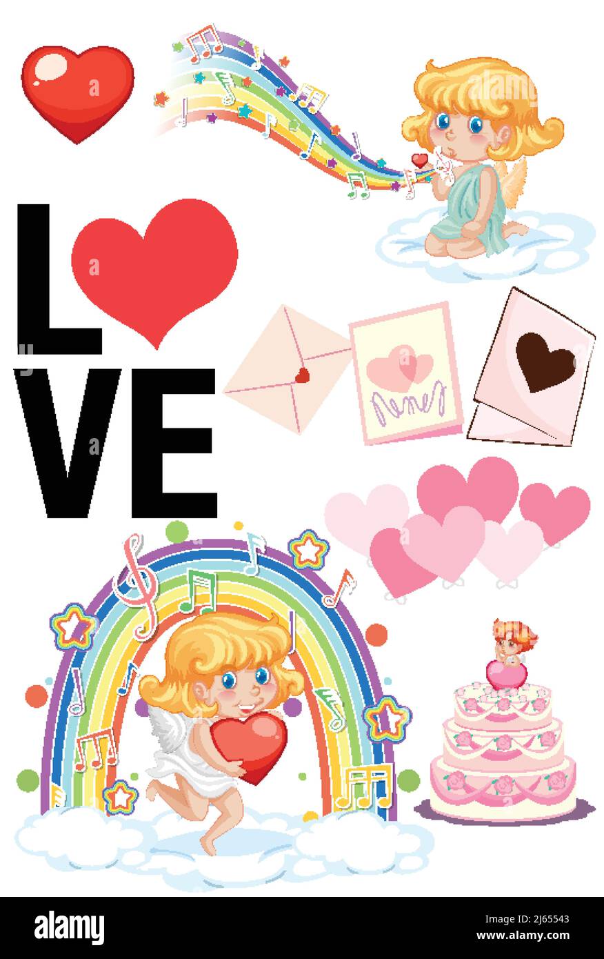Valentine theme with cupid on rainbow illustration Stock Vector Image ...