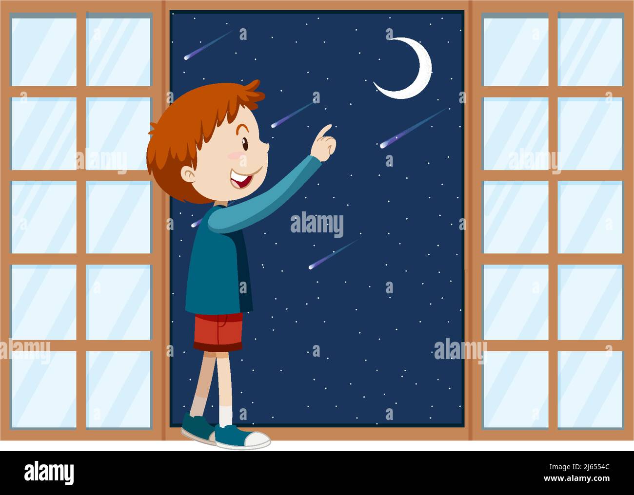 Boy pointing finger to the moon illustration Stock Vector Image & Art ...
