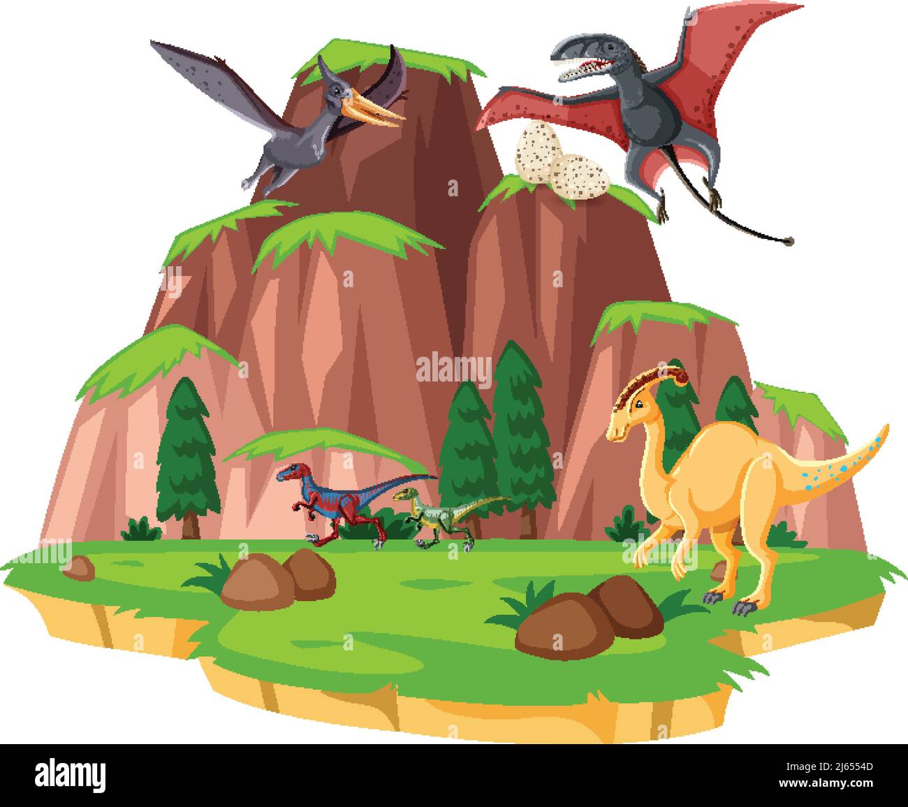 Scene with dinosaurs in the forest illustration Stock Vector Image ...