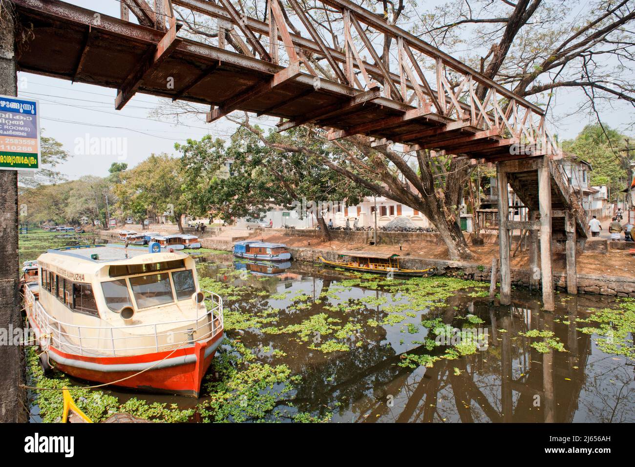 Transport by ferry boat through canal at Alappuzha state Kerala India ...
