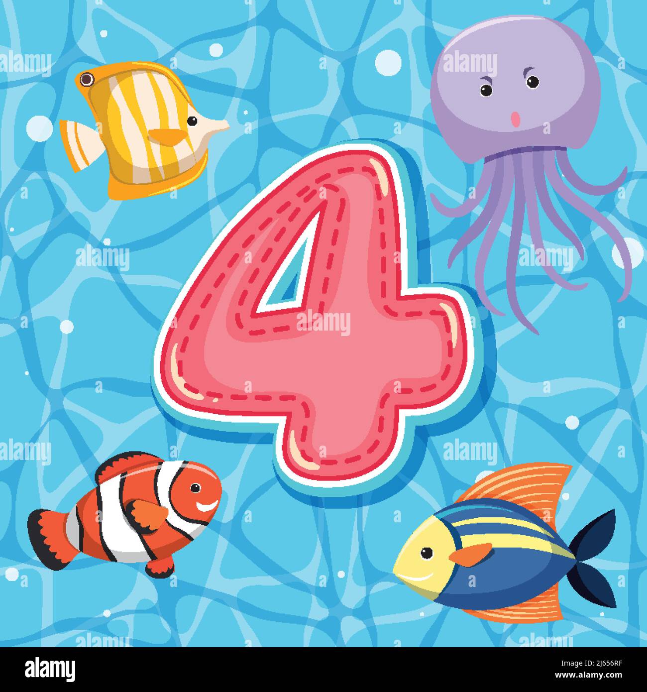 Number four with sea animals illustration Stock Vector Image & Art - Alamy