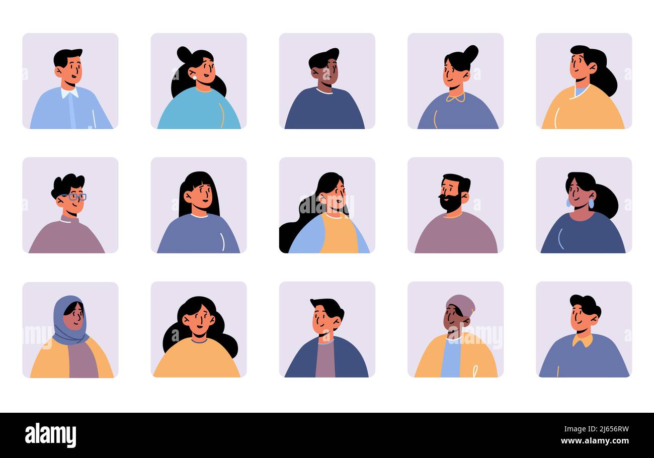 Diverse people avatars, man and woman characters faces for social media ...