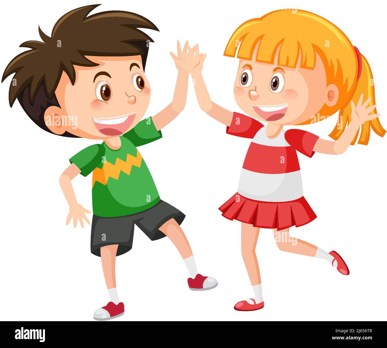 Cheerful boy and girl in greeting gesture illustration Stock Vector ...