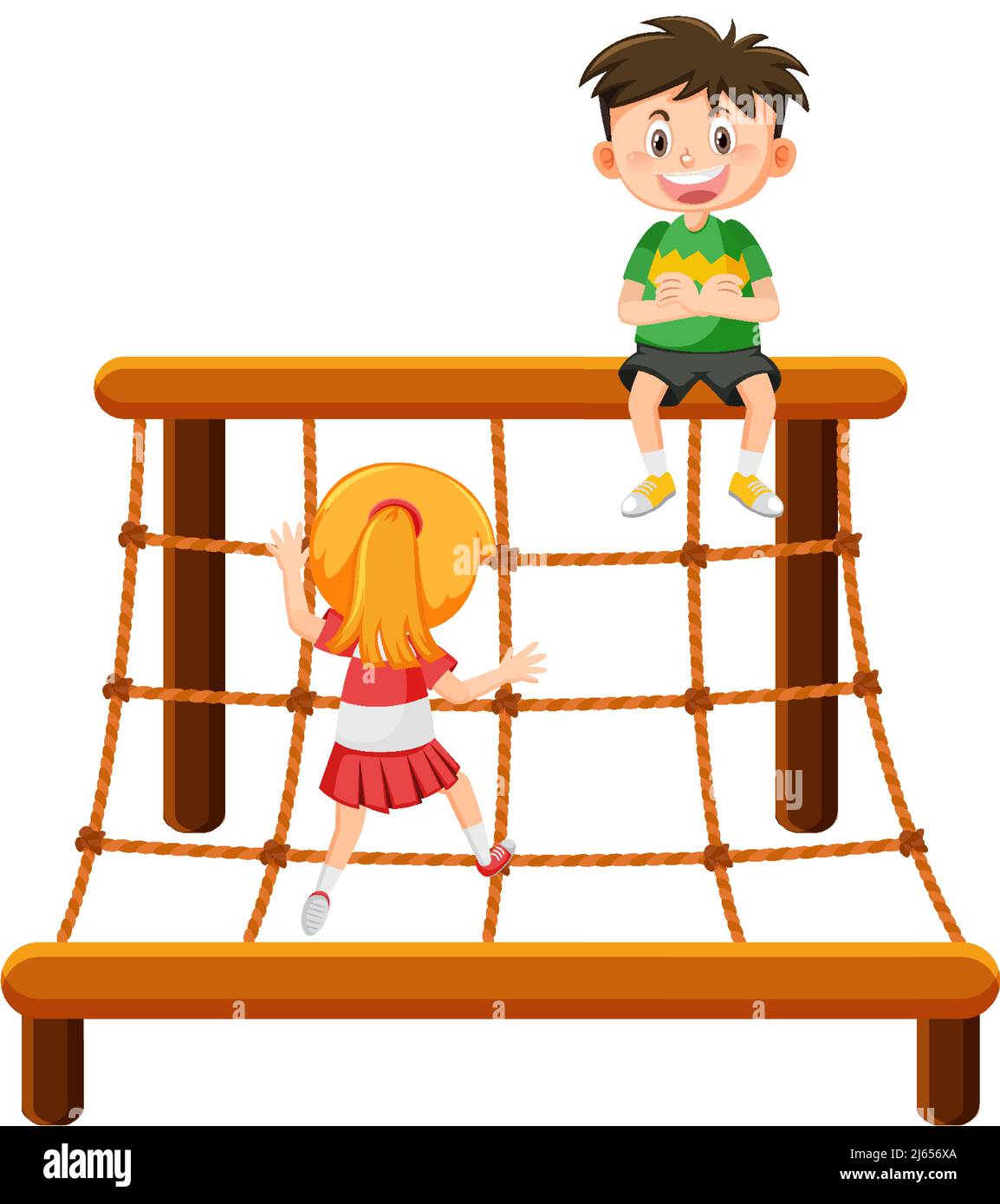 Children climbing on rope wall illustration Stock Vector Image & Art ...