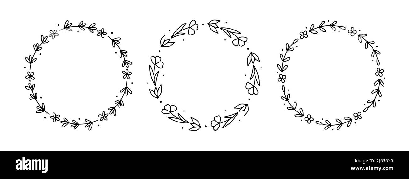 Set of spring floral wreaths isolated on white background. Round frames ...
