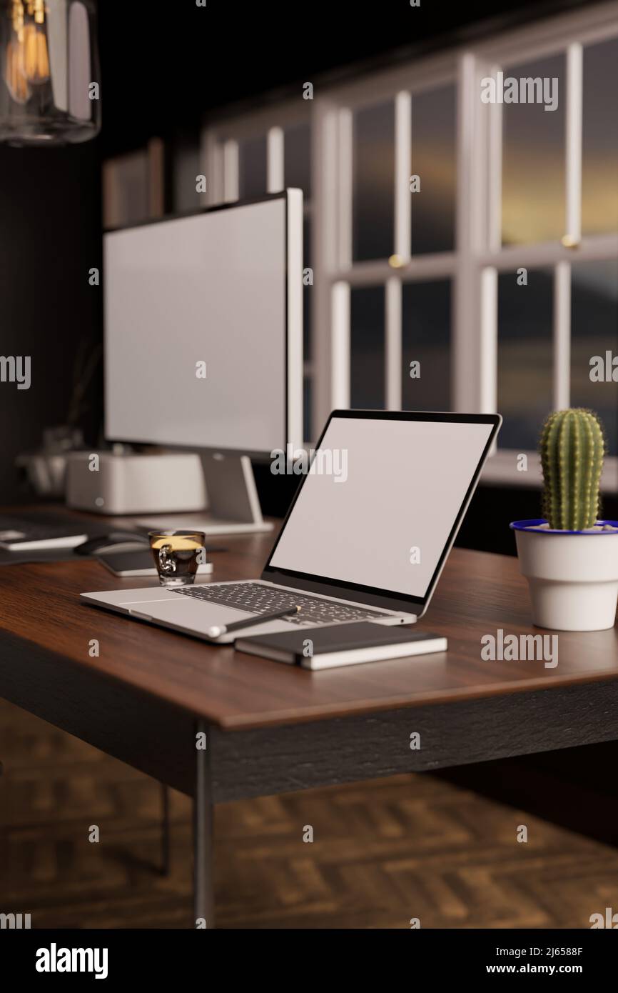 Close-up image, Modern contemporary vintage home workspace interior ...