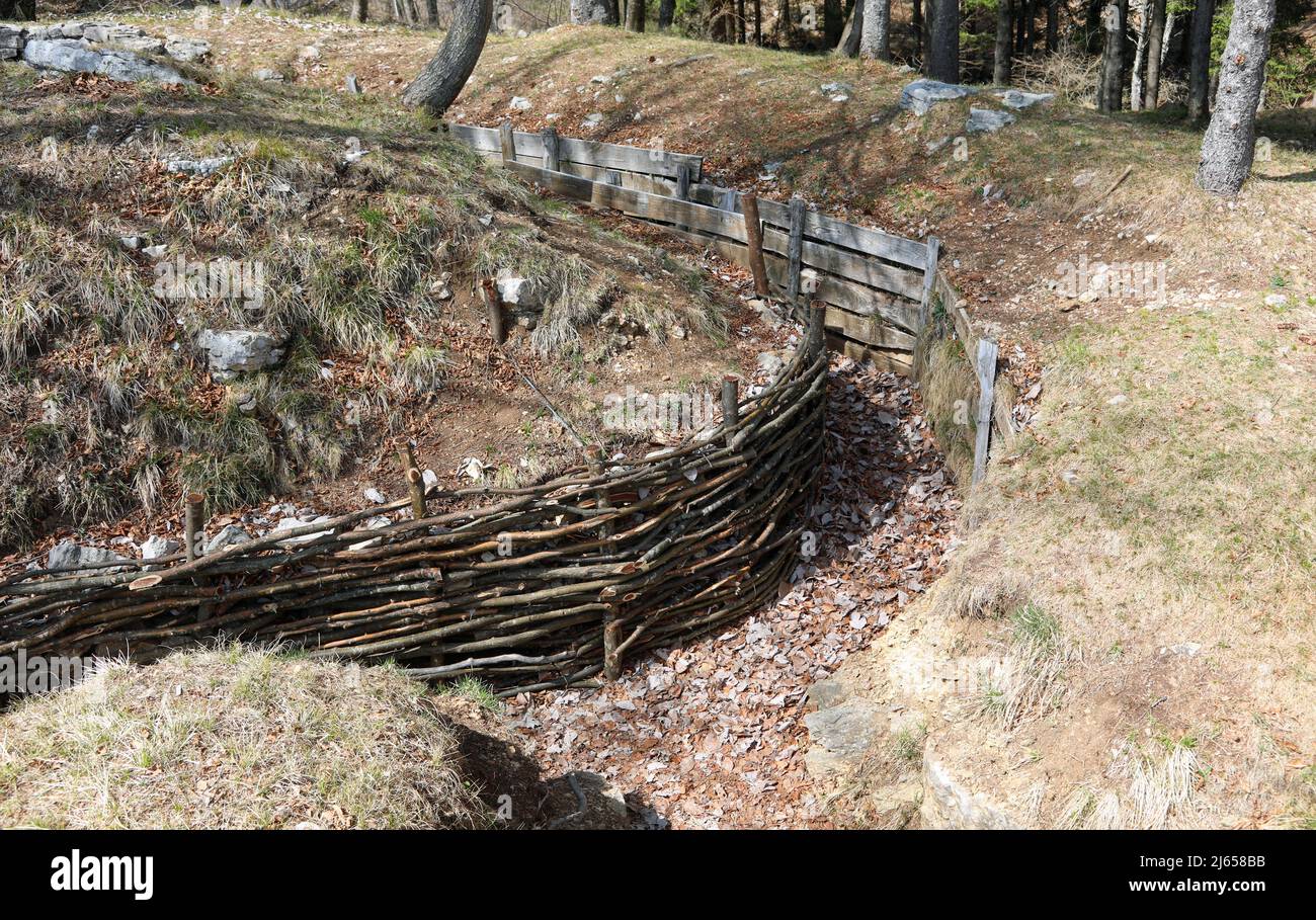 ancient trench warfare of first world war without people in mountains ...