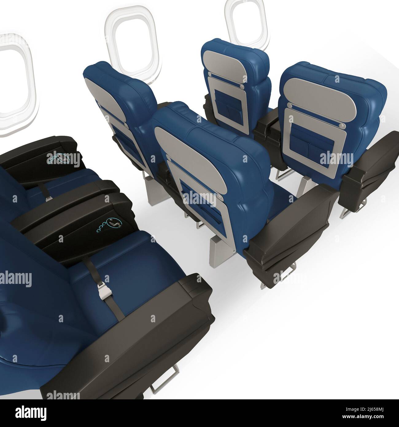 Aircraft passenger chairs with pillows. 3D rendering, First Class ...