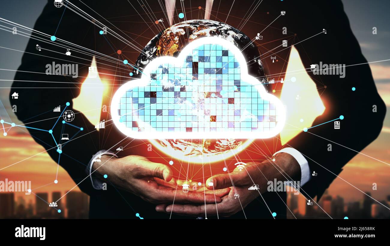 Conceptual cloud computing and data storage technology for future innovation . 3D render ...