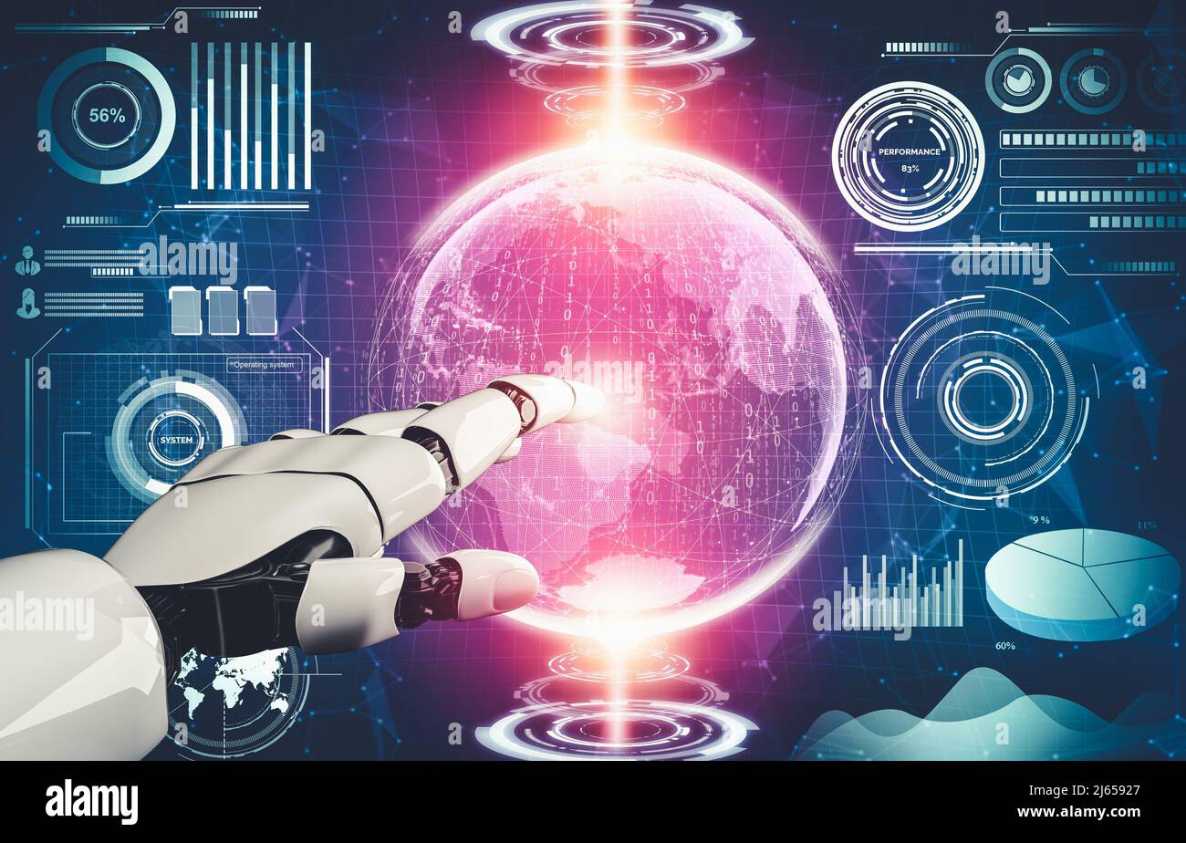 3D rendering futuristic droid robot technology development, artificial intelligence AI, and ...