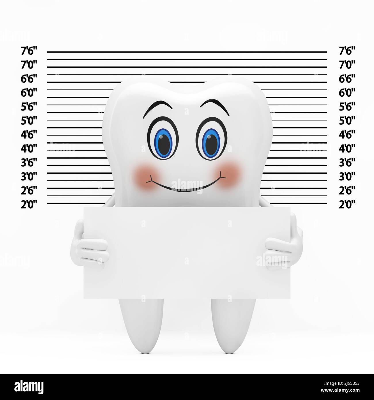 White Tooth Person Character Mascot with Identification Plate in front ...