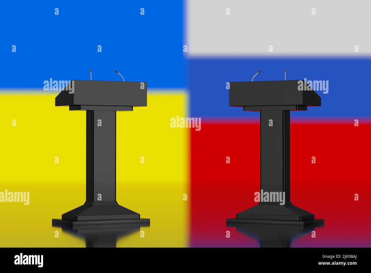 Russia and Ukraine Negotiation Concept. Black Speech Podium Tribune ...