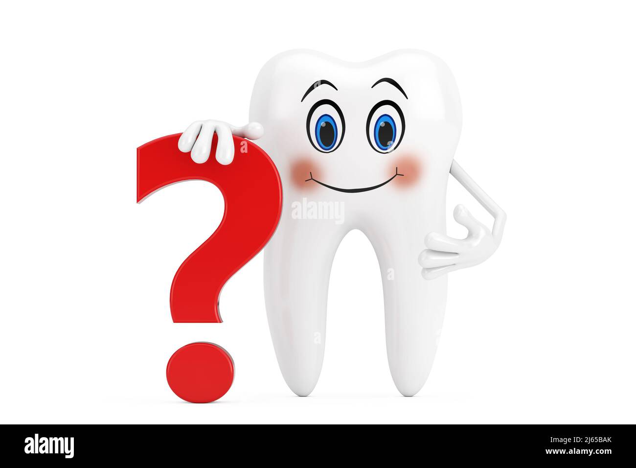 White Tooth Person Character Mascot with Red Question Mark Sign on a ...