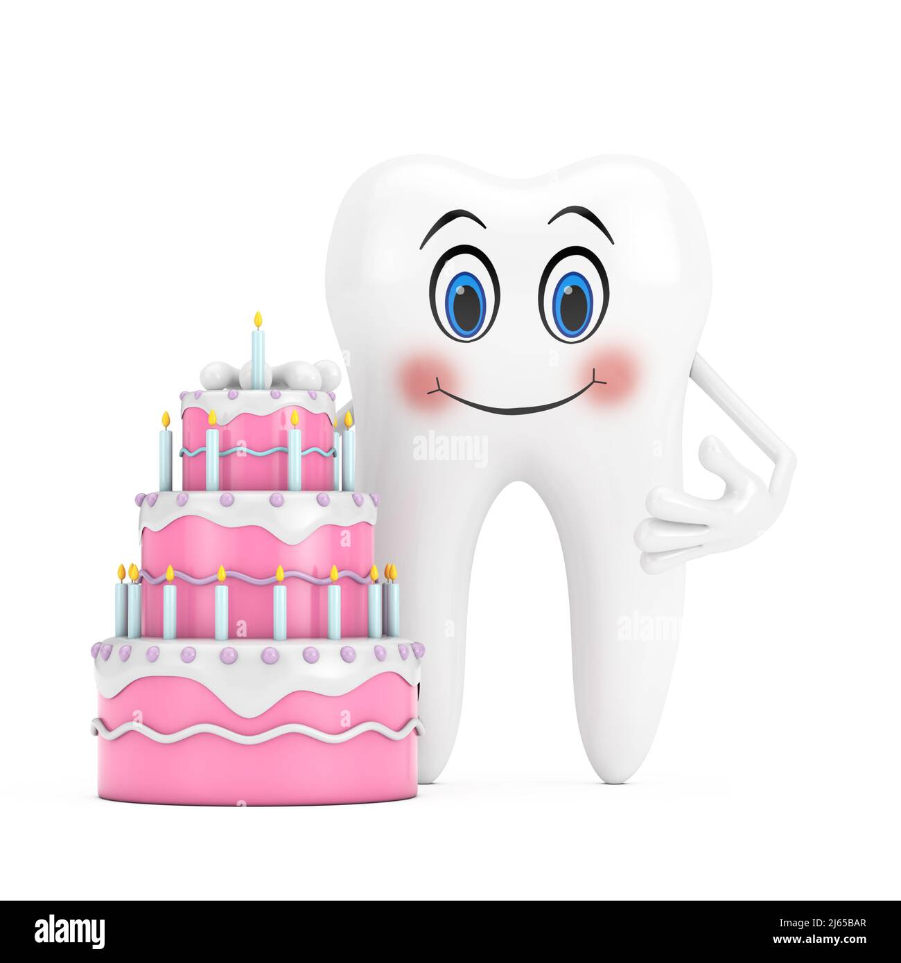 White Tooth Person Character Mascot with Birthday Cartoon Dessert ...
