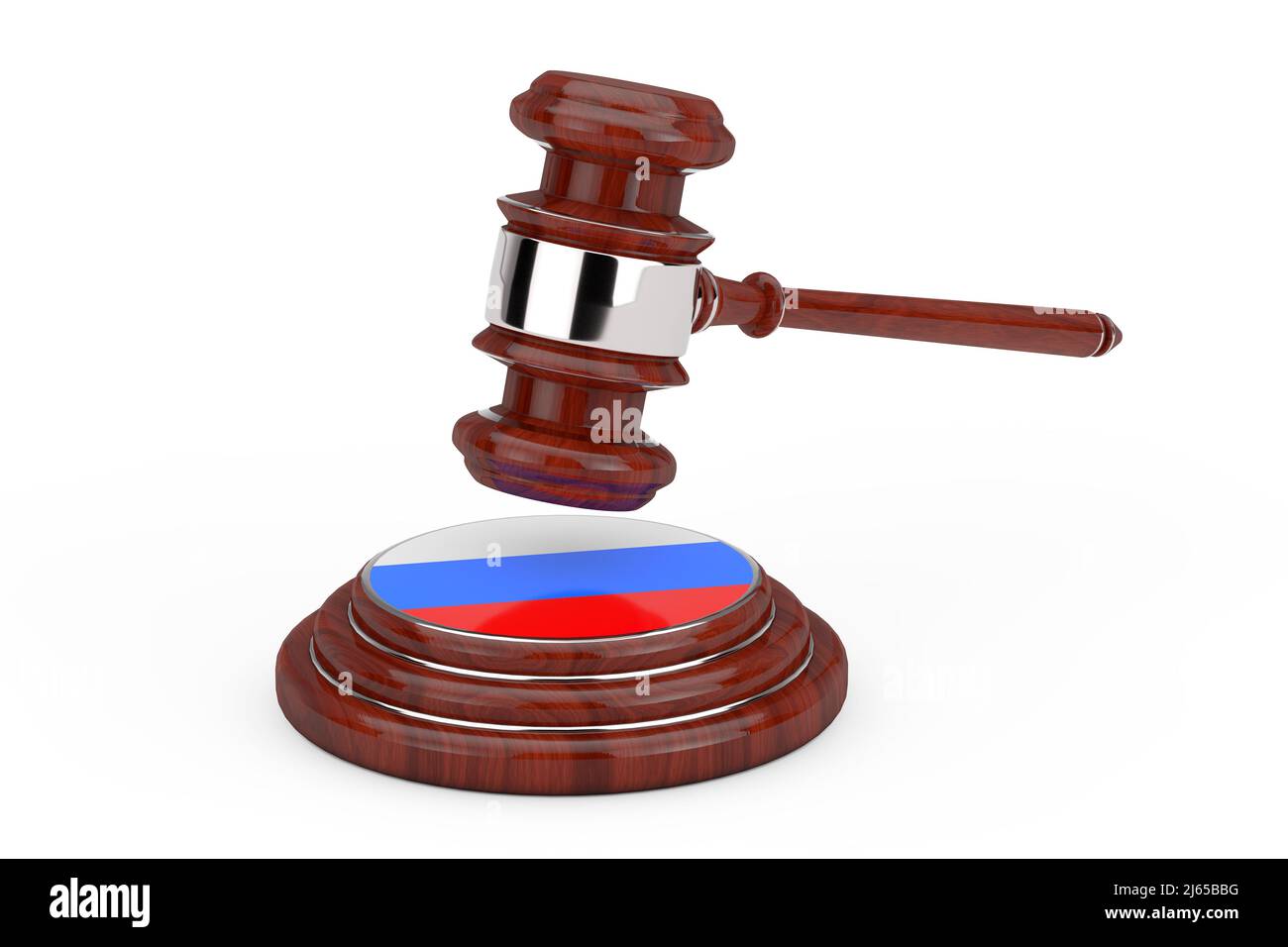 Red Wooden Justice Gavel with Russian Flag on Sound Block on a white ...