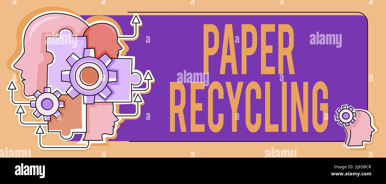 Hand writing sign Paper Recycling. Word for Using the waste papers in a ...