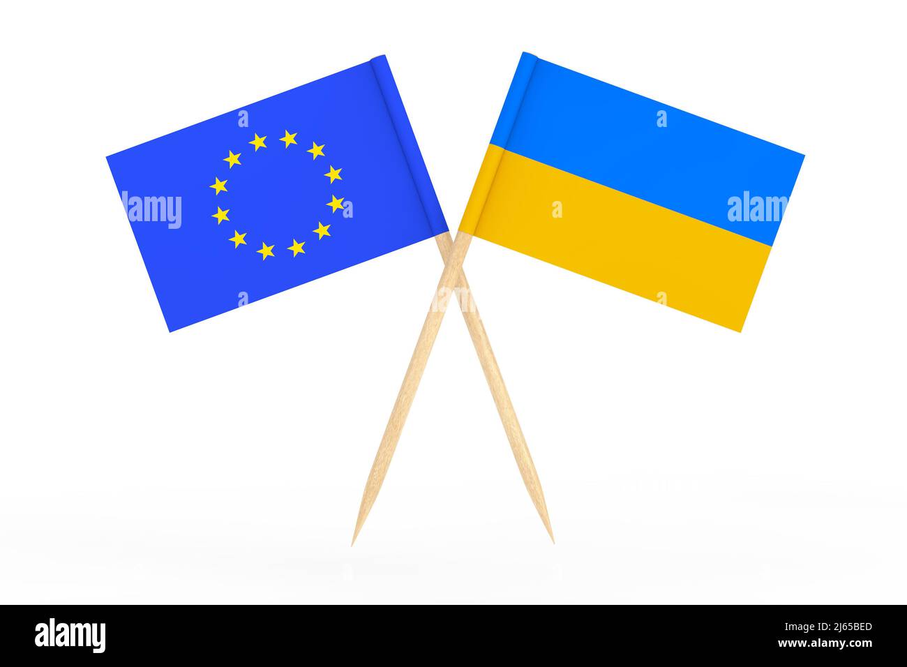 Mini Paper Ukraine and European Union Pointer Flags on a white ...