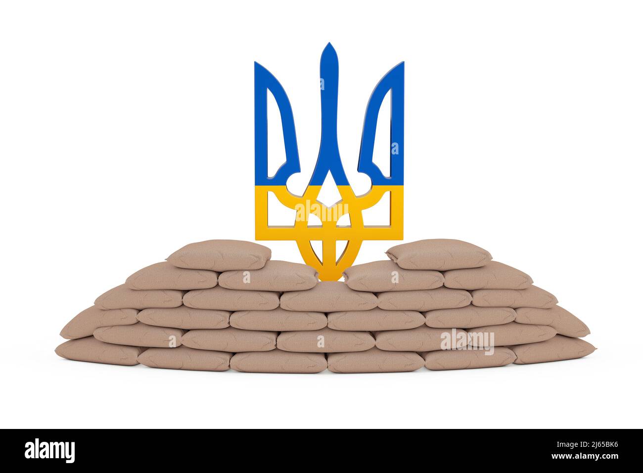 Stacked Sandbag Barricade Shield in Front of Coat of Arms with Flag of ...