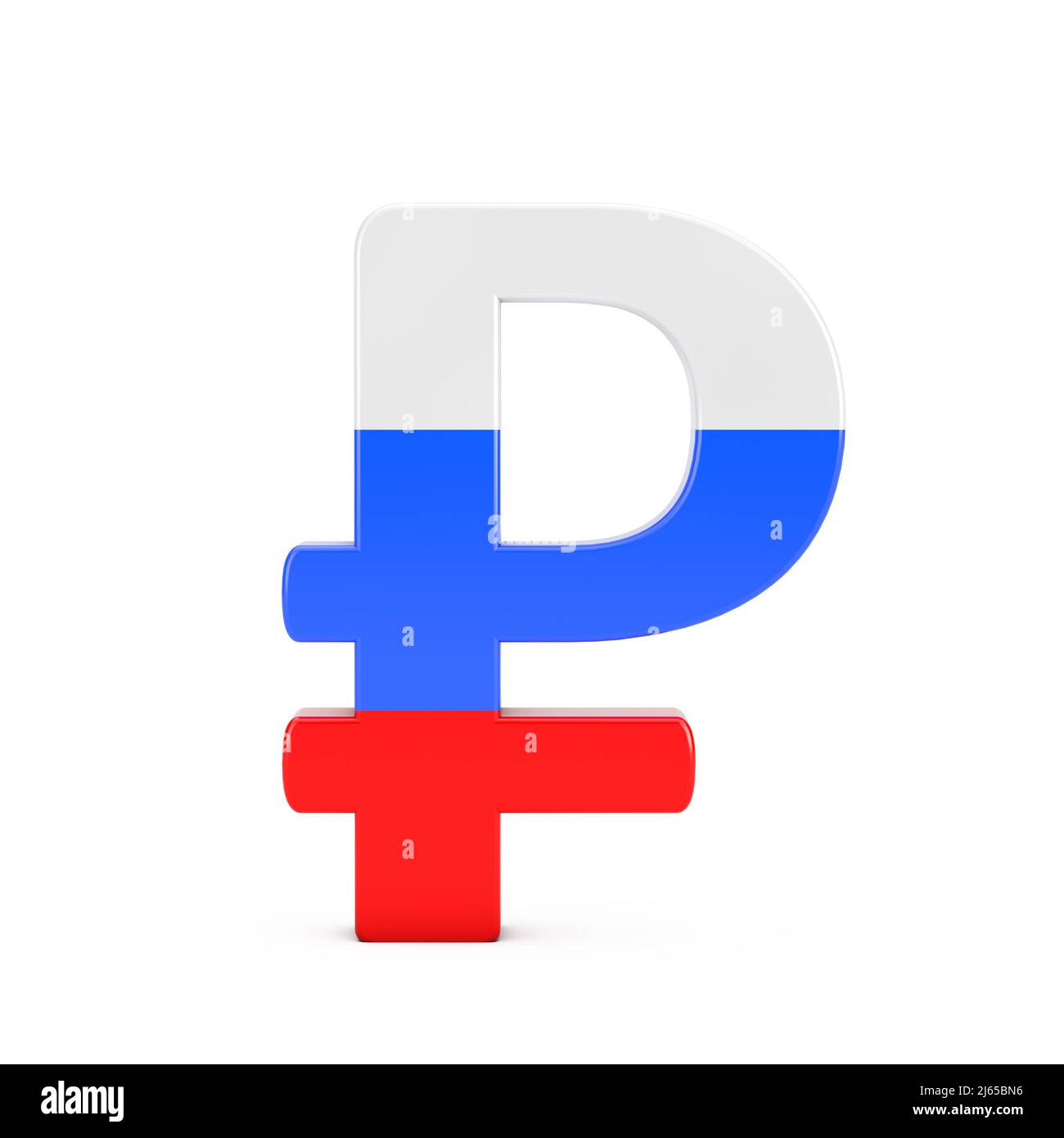 Russian Ruble Sign in Colors of Russian Flag on a white background. 3d ...