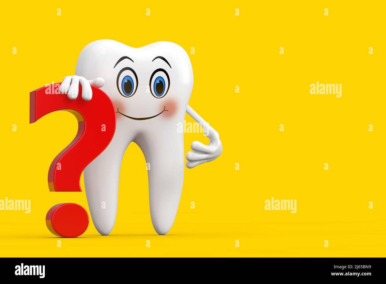 White Tooth Person Character Mascot with Red Question Mark Sign on a ...