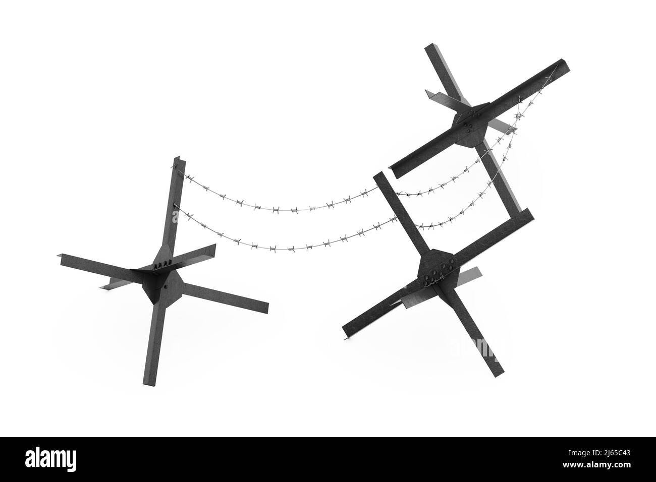 Black Metal Anti Tank Hedgehog Defence Barrage with with Barbed Wire on ...