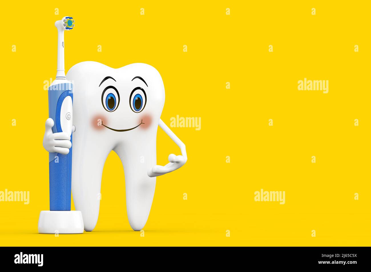 White Tooth Person Character Mascot with New Electric Toothbrush on a ...