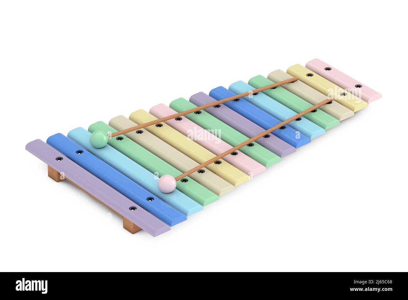 Colorful Wooden Xylophone with Mallets on a white background. 3d ...