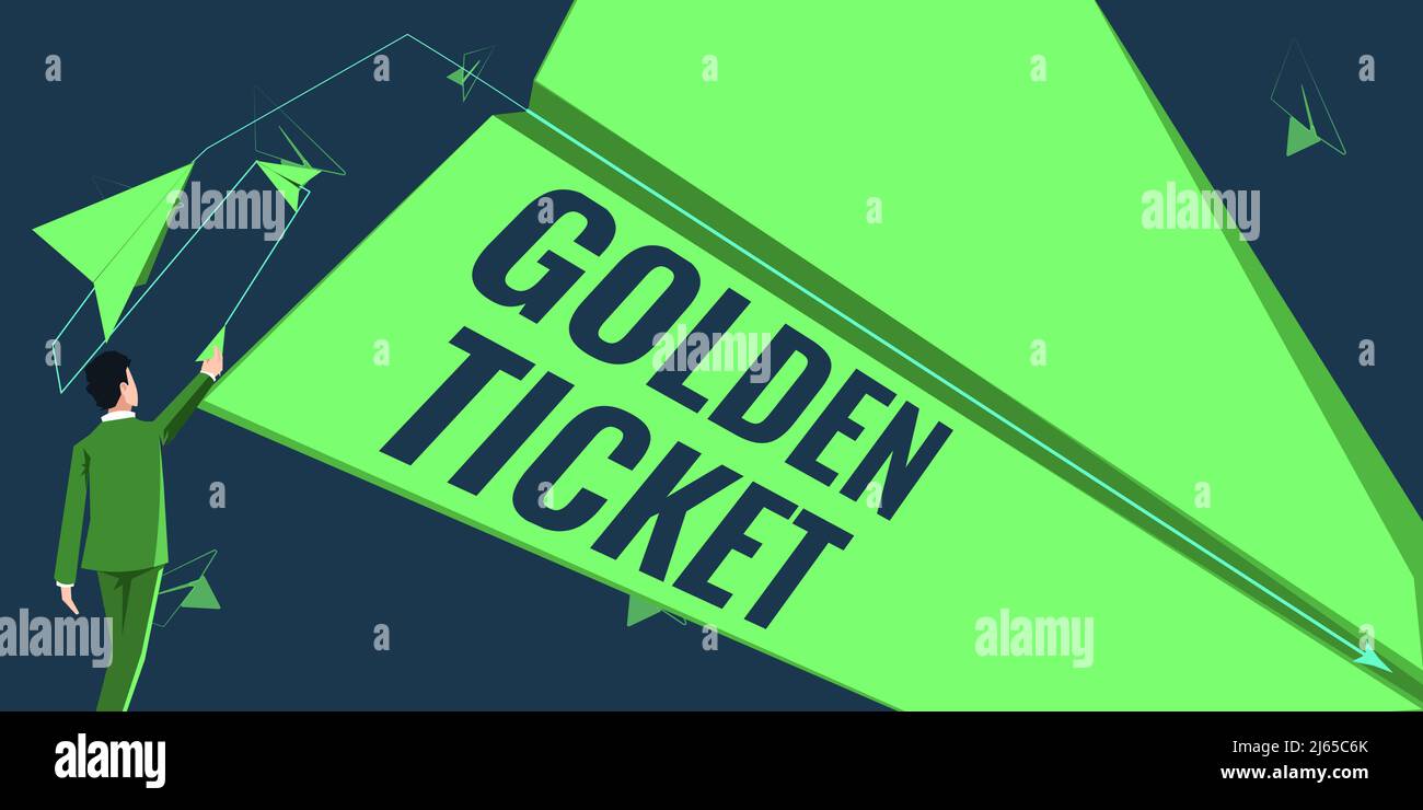 Handwriting text Golden Ticket. Concept meaning Rain Check Access VIP ...