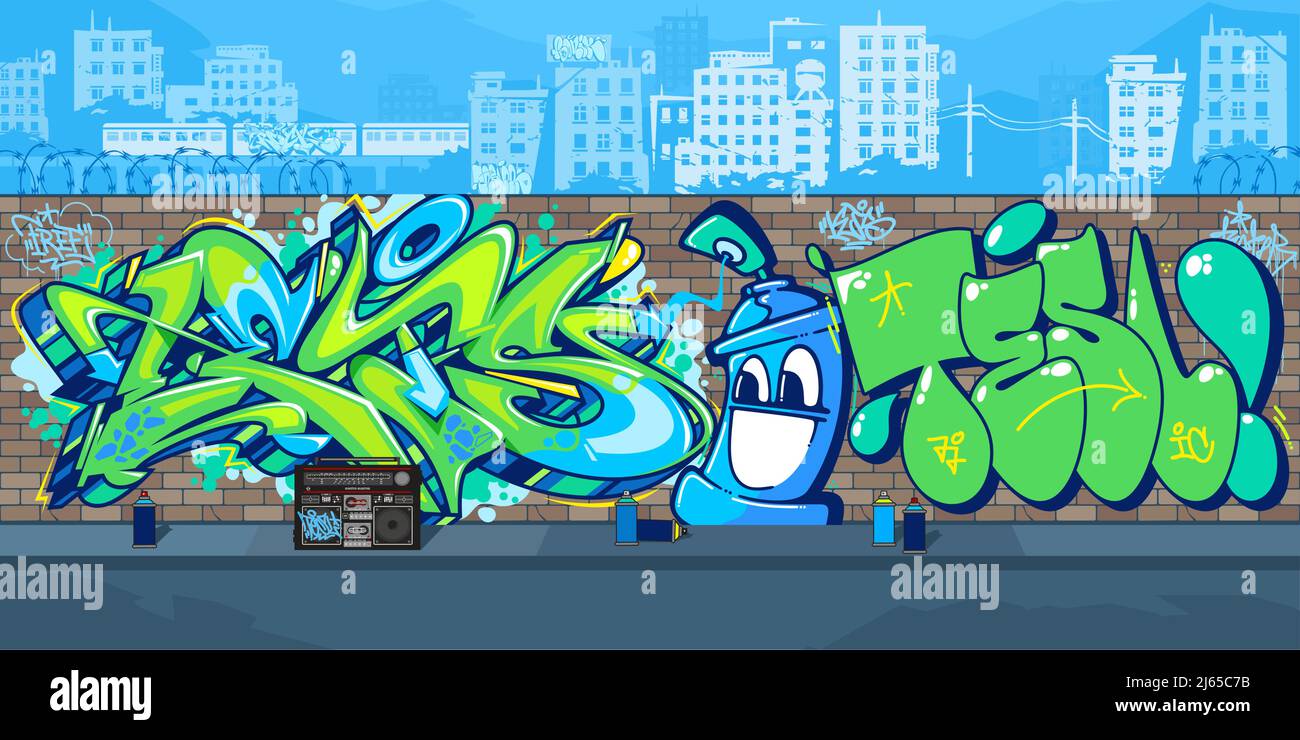 Abstract Colorful Urban Streetart Graffiti Wall With Drawings Against ...
