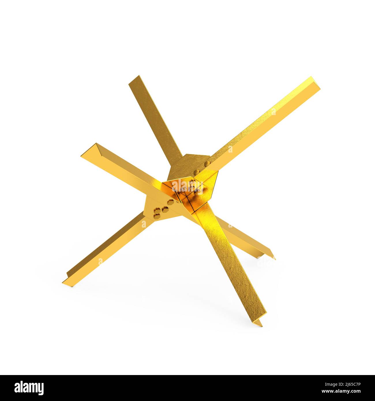 Golden Anti Tank Hedgehog Defence Barrage on a white background. 3d ...