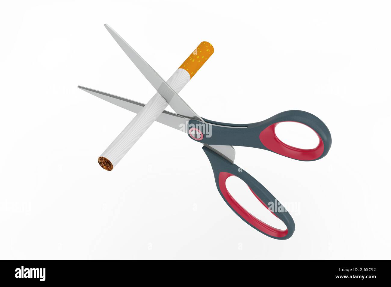 No Smoking Concept. Scissors Cut a Cigarette on a white background. 3d ...