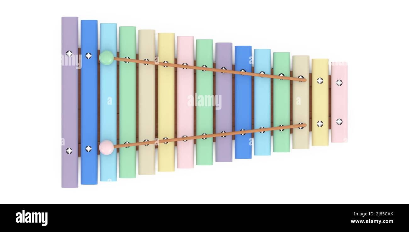 Colorful Wooden Xylophone with Mallets on a white background. 3d ...
