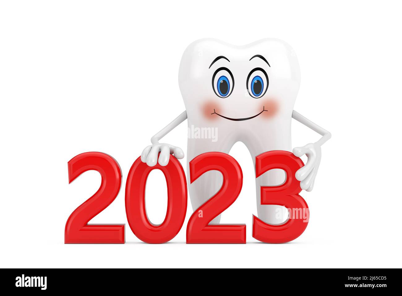 White Tooth Person Character Mascot with Red 2023 New Year Sign on a ...