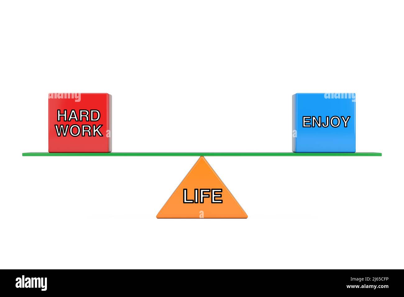 Hard Work and Enjoy Cubes Balance on a Life Triangle on a white ...