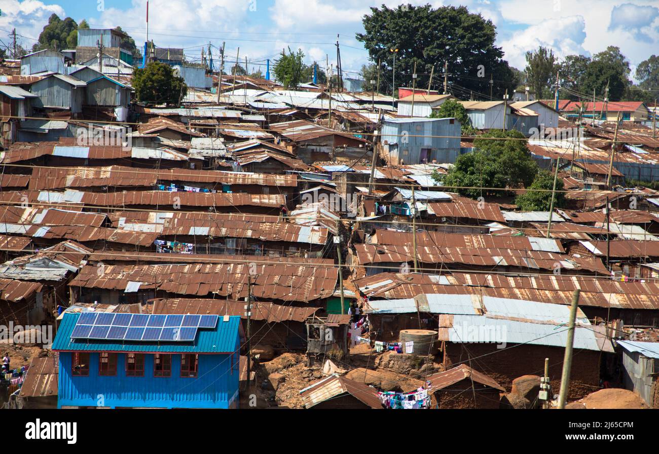 View of Township Kibera in Nairobi, Kenya. About 270 thousand people ...