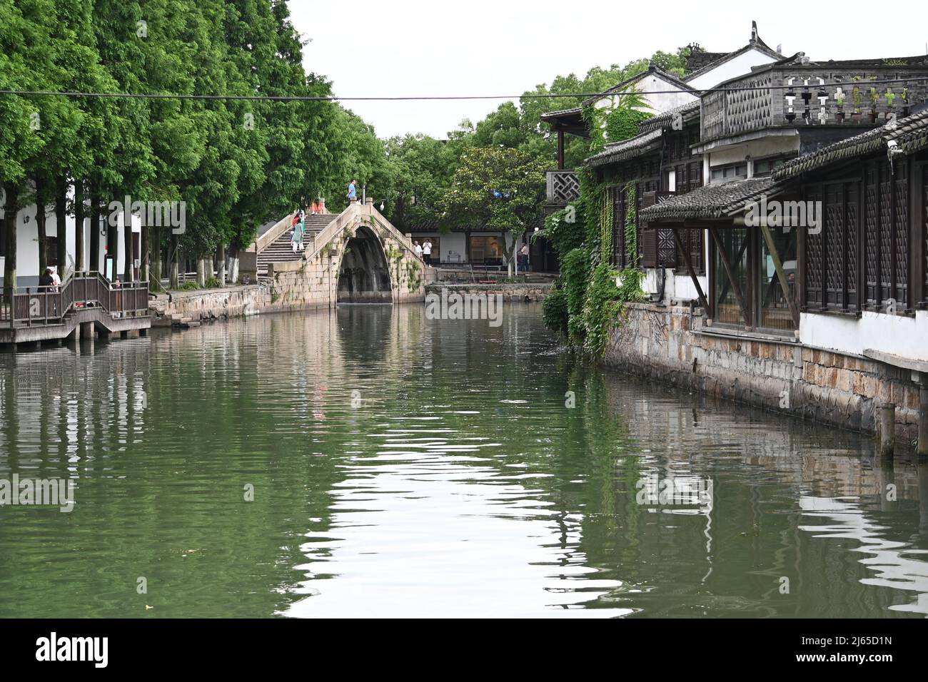 Houses and boats along the canals of the ancient Jinze town Stock Photo ...