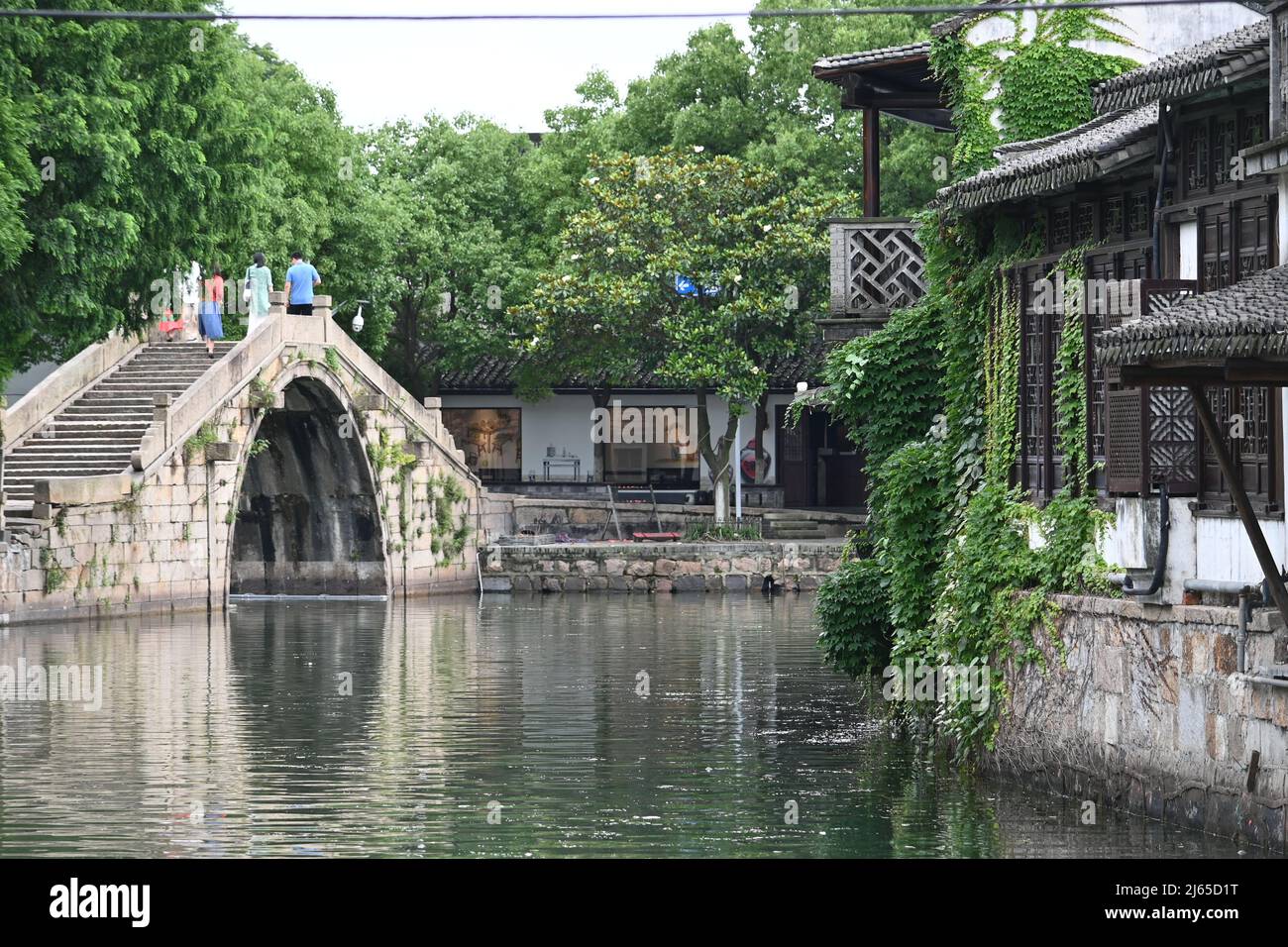 Houses and boats along the canals of the ancient Jinze town Stock Photo ...