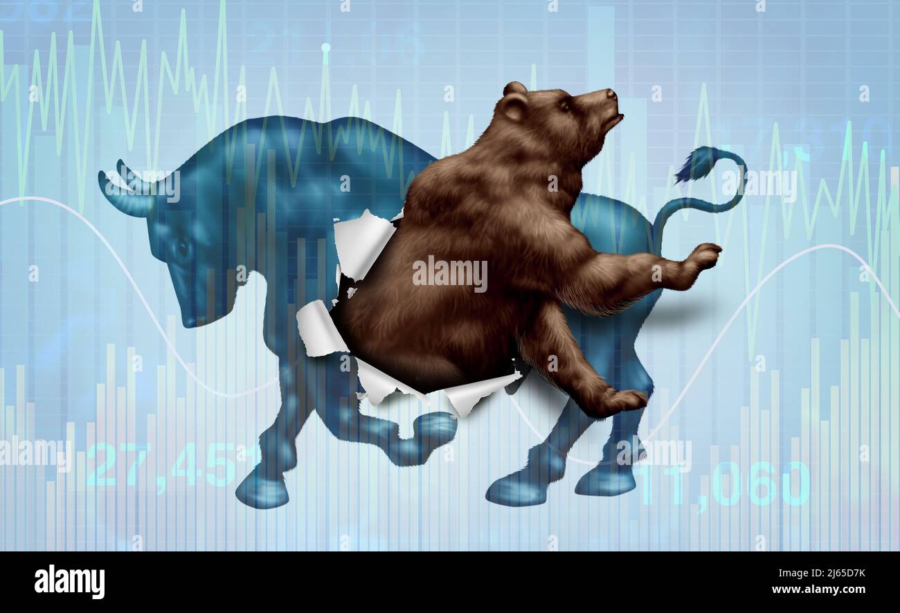 Emerging Bear market correction concept with a bull and bearish stock ...