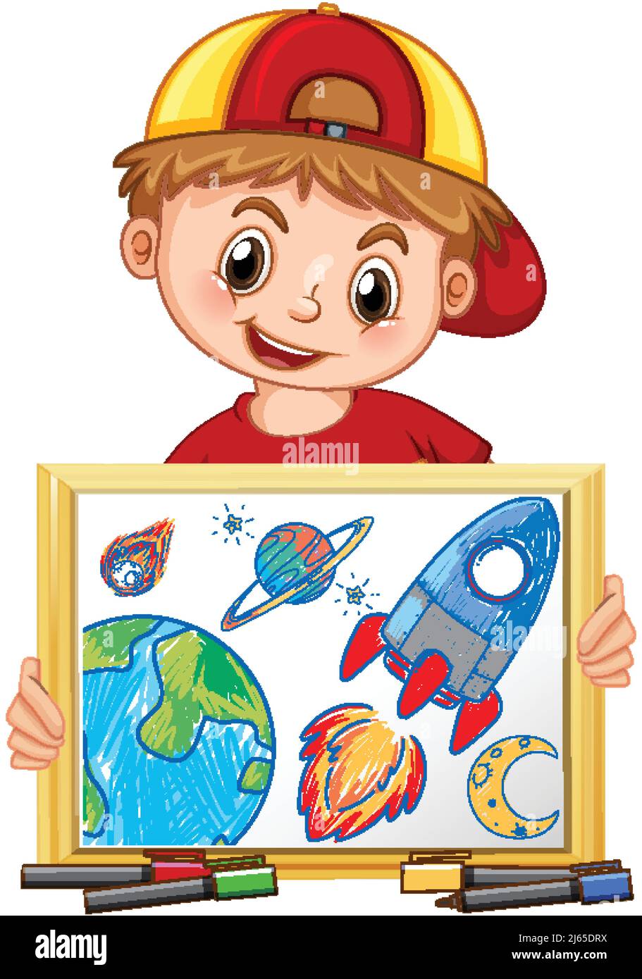 Happy boy holding his art work illustration Stock Vector Image & Art ...