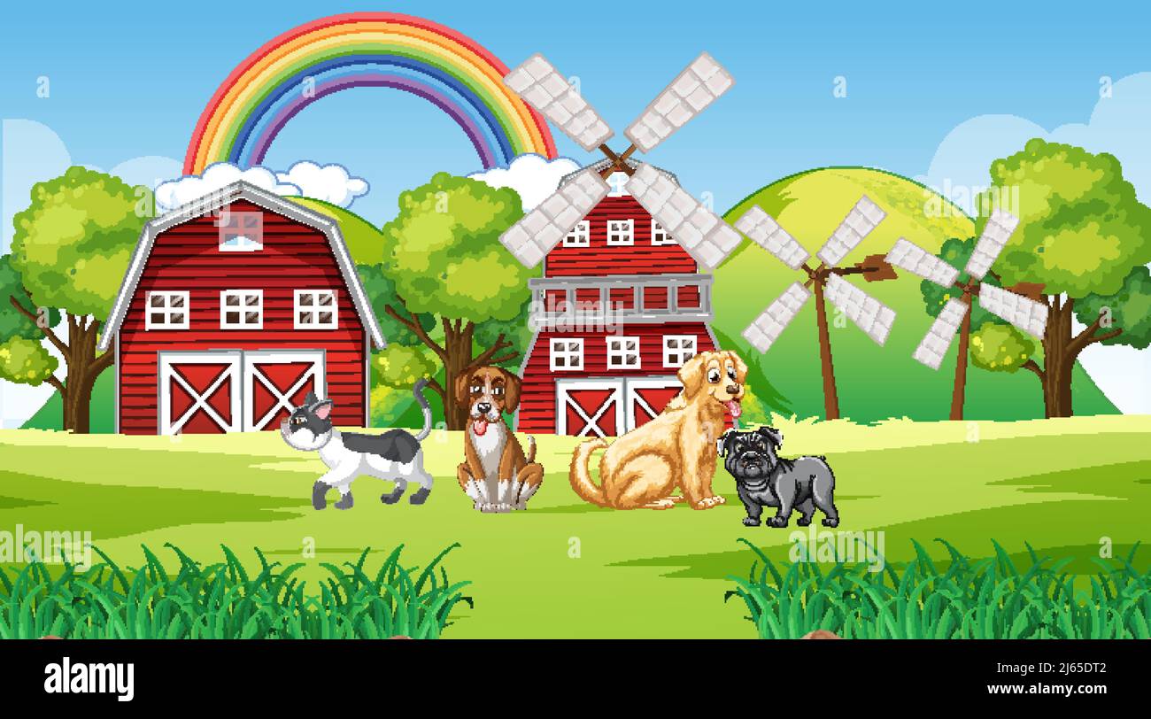 Set of different domestic animals in farm illustration Stock Vector ...