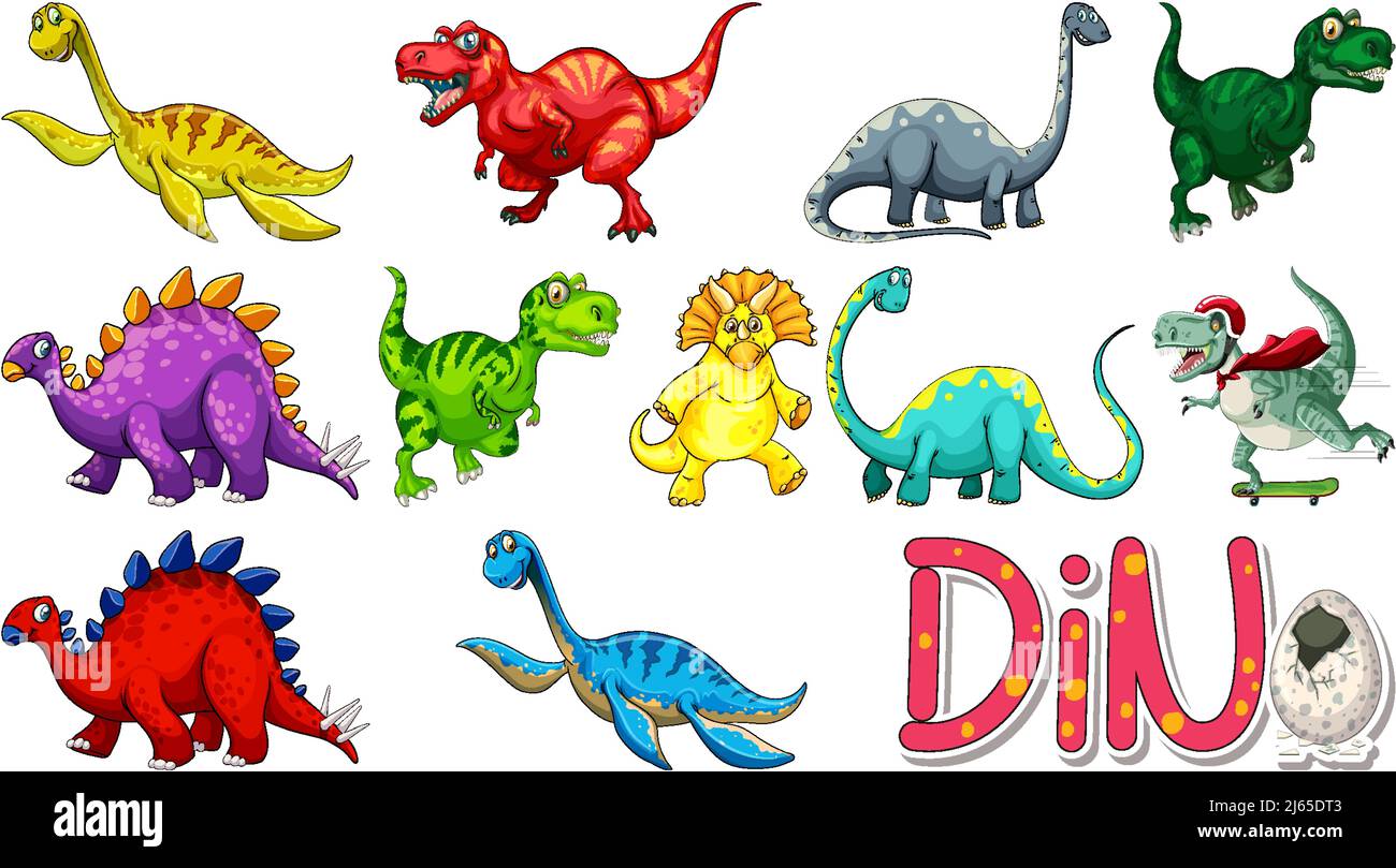Many dinosaurs on white background illustration Stock Vector Image ...