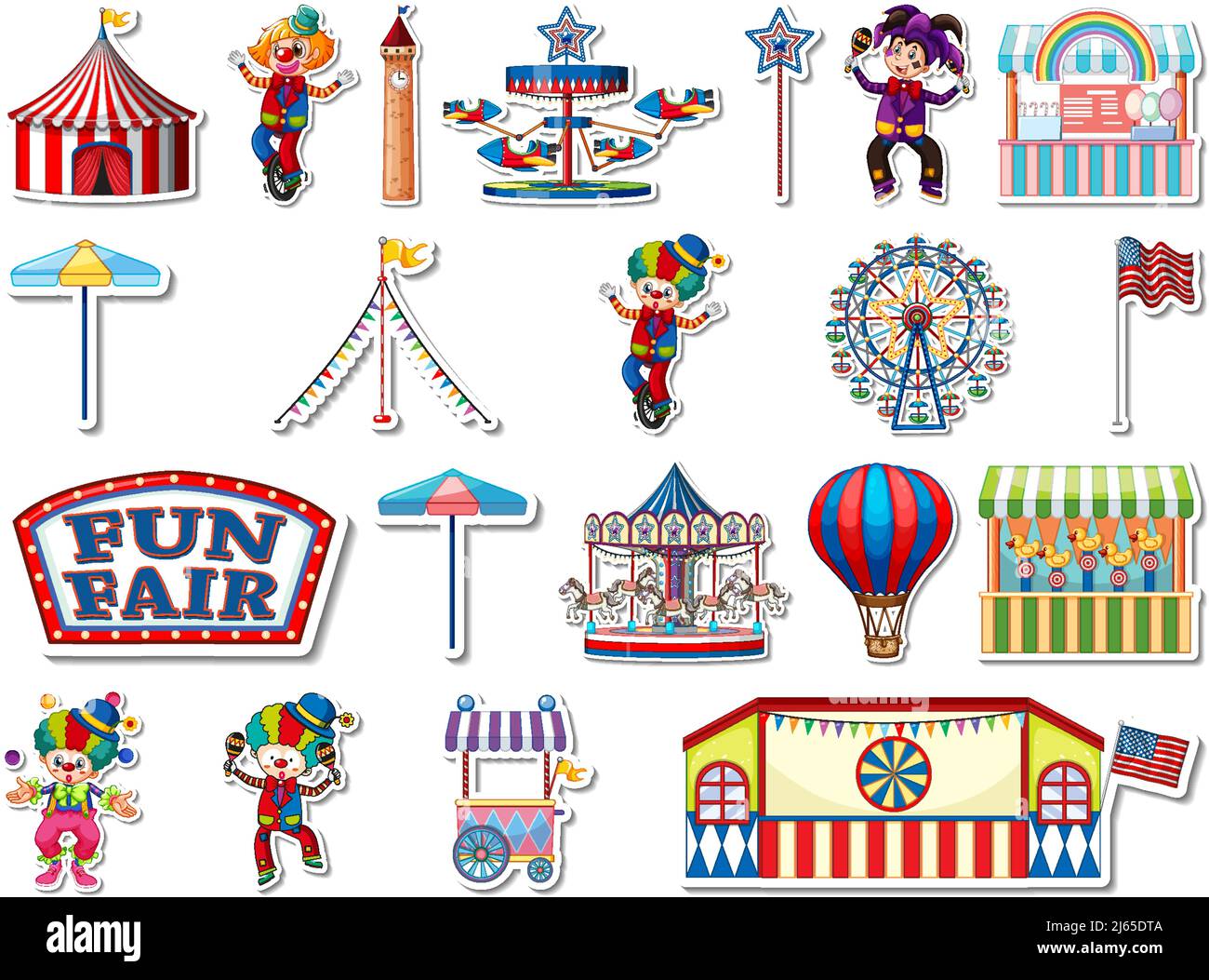 Sticker set of amusement park and fun fair objects illustration Stock ...