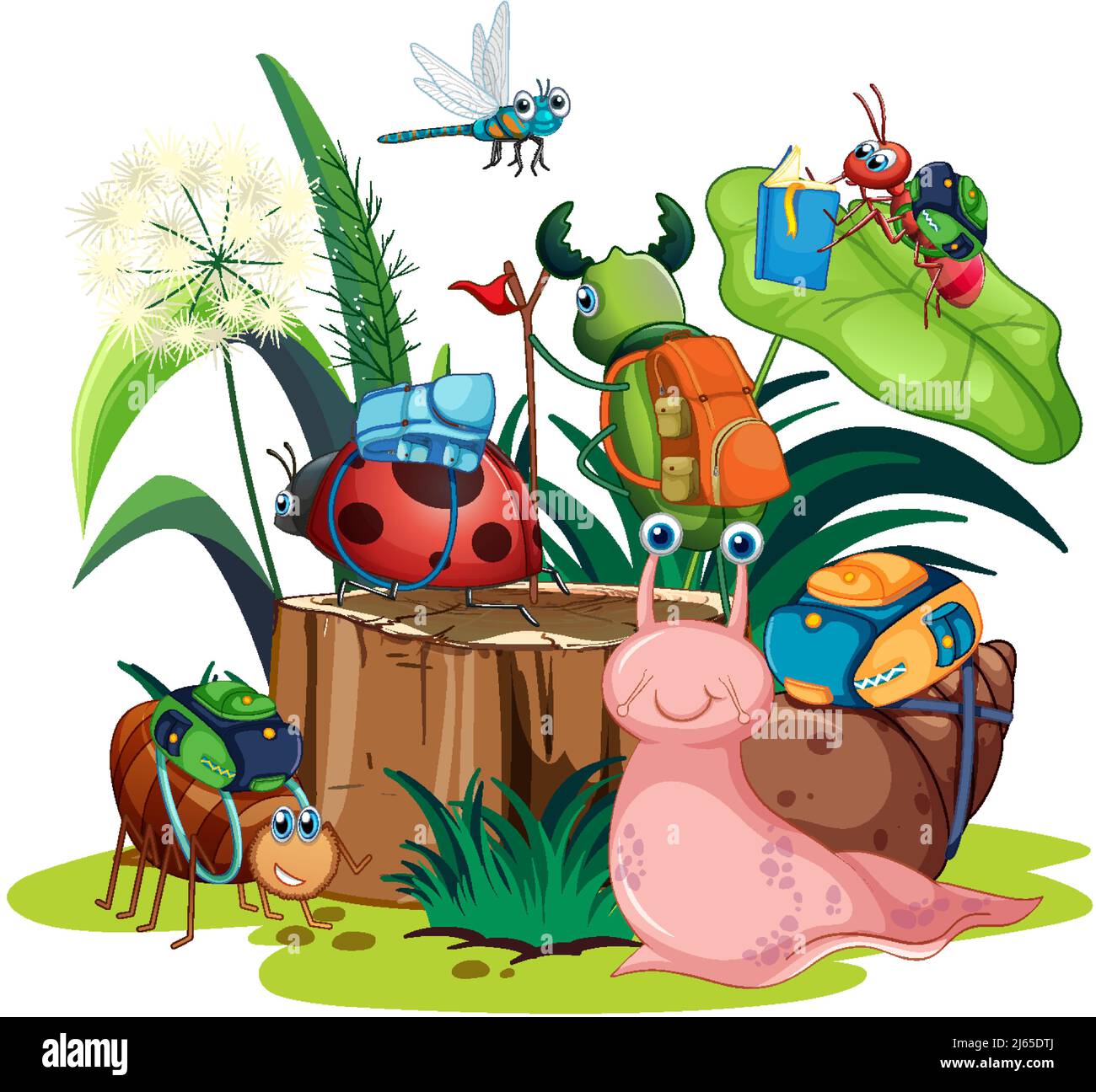 Cute snail and insects in cartoon style illustration Stock Vector Image ...