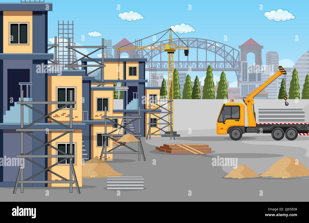 Scene of building construction site illustration Stock Vector Image ...