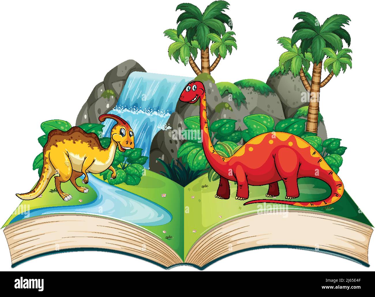 Opened book with various dinosaurs cartoon illustration Stock Vector ...