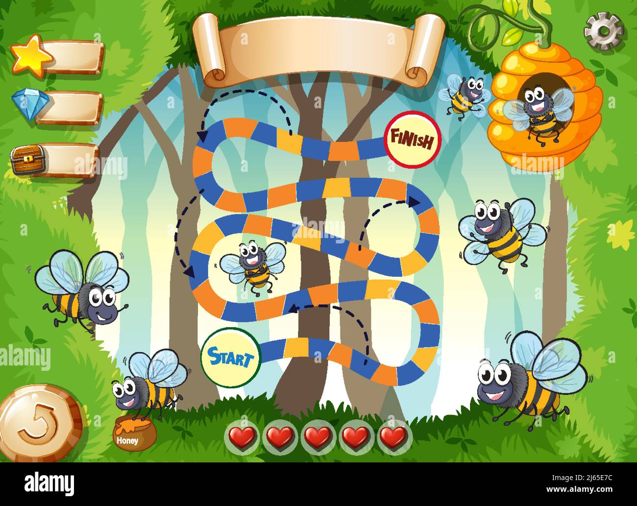 Game design with bees flying in background illustration Stock Vector ...